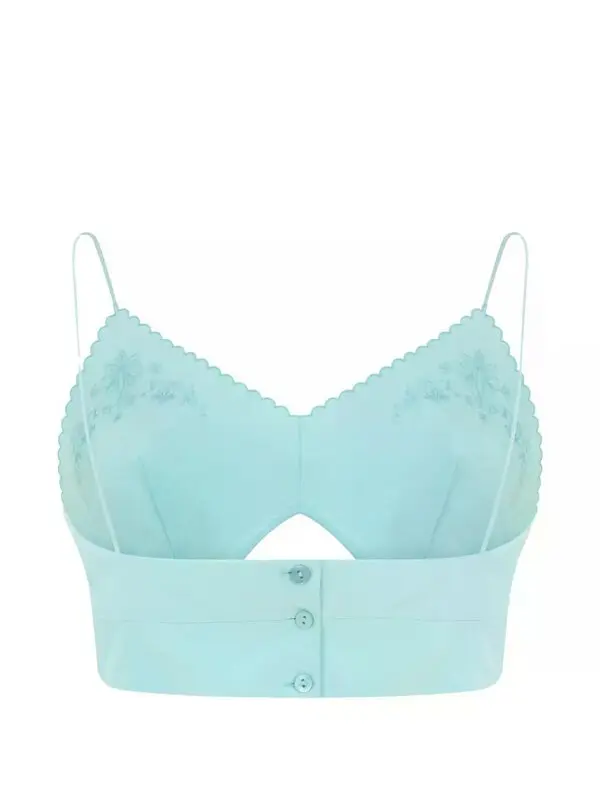 Alberta Ferretti Scalloped Floral-embroidered Silk Top - Blue
