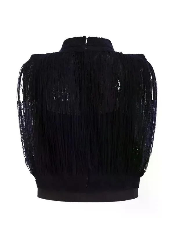 Fabiana Filippi Sleeveless High-neck Top With Fringe Detailing - Blue