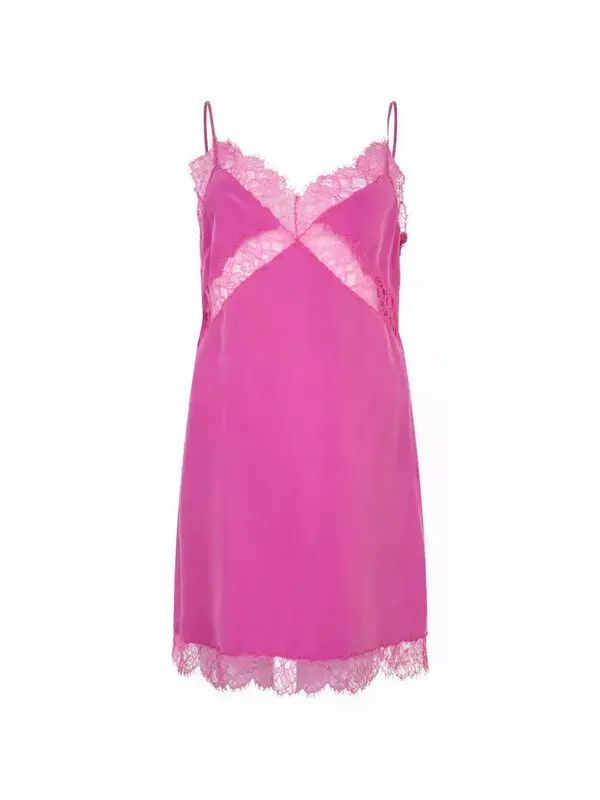 Alberta Ferretti Fuchsia Lace-trimmed Silk Mini Dress - Pink