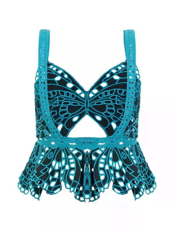 Alberta Ferretti Butterfly Pattern Peplum Blouse