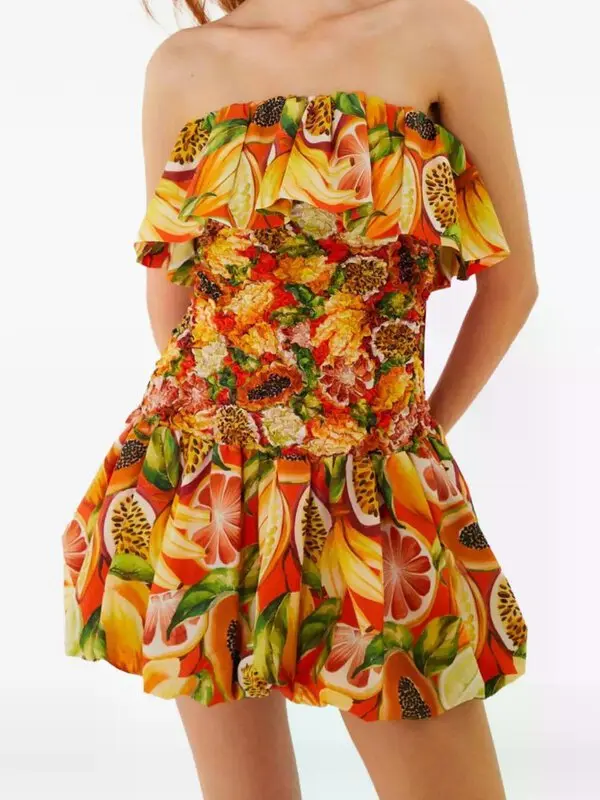 Farm Rio Fruit Garden Strapless Ruffled Dress - Orange