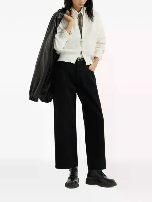 Brunello Cucinelli Matte Calfskin And Virgin Wool Flannel Lace-up Boots With Monili Detail - Black