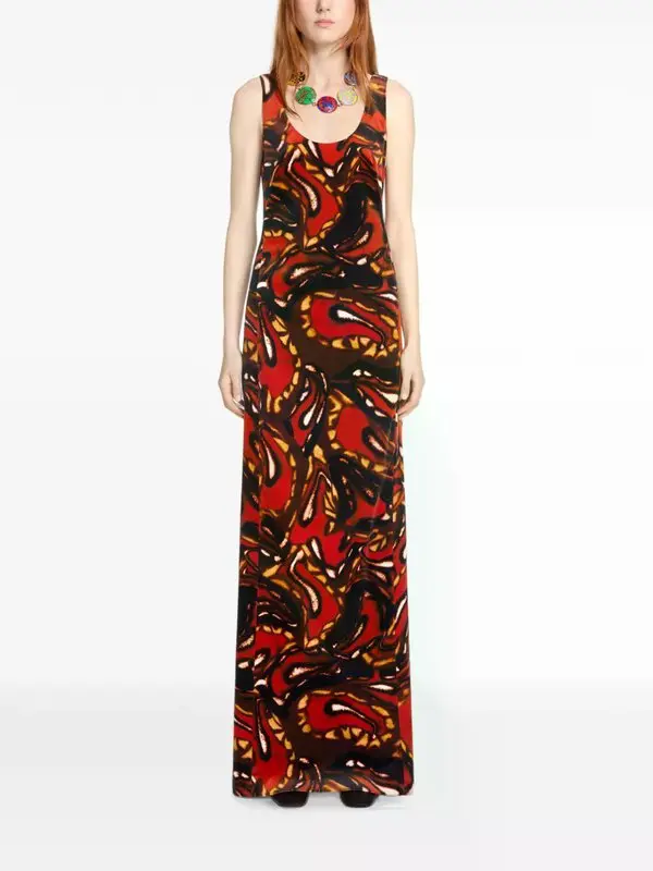 Dries Van Noten Long Velvet Dress - Red
