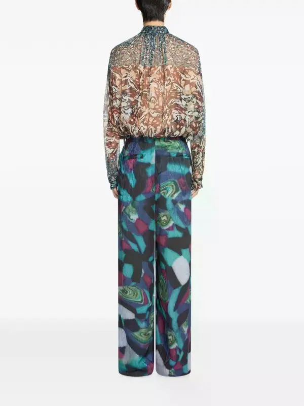 Dries Van Noten Wide Leg Pants With Marbled Clay Print