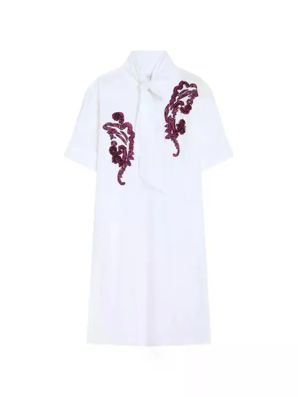 Dries Van Noten Embroidered Shirt Dress With Neck Scarf Detail