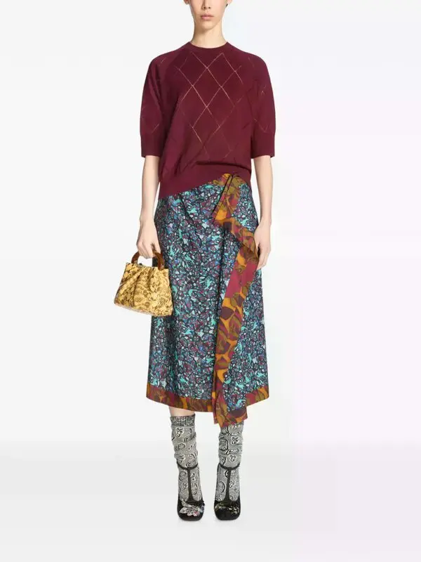 Dries Van Noten Midi Draped Abstract-print Skirt