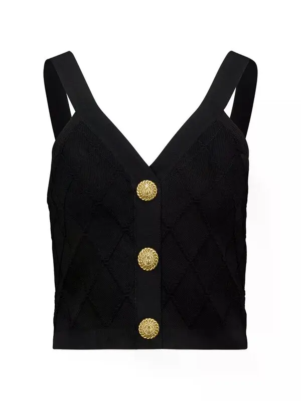 Balmain Quilted Knit Button-up Top