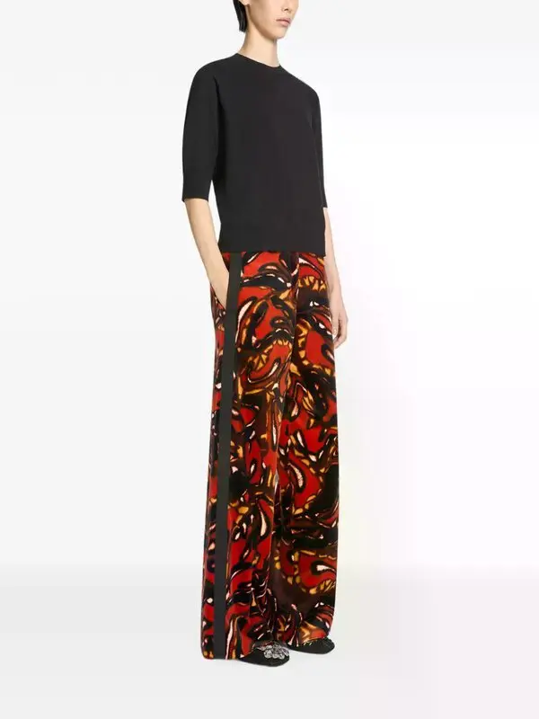 Dries Van Noten Cotton Velvet Wide Leg Pants With Side Tape Detail - Red