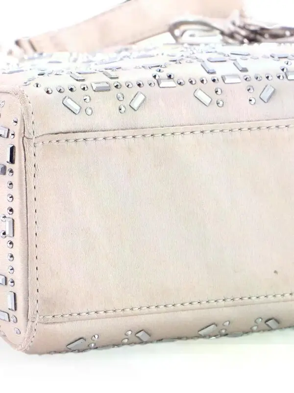 Dior Lady Bag Crystal Embellished Cannage Quilt Satin Mini Satchel - Neutrals