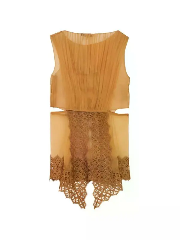 Alberta Ferretti Lace-hem Pleated Blouse