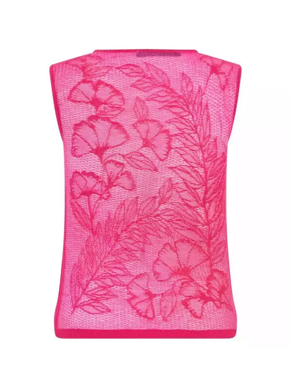 Alberta Ferretti Floral Mesh Knit V-neck Top