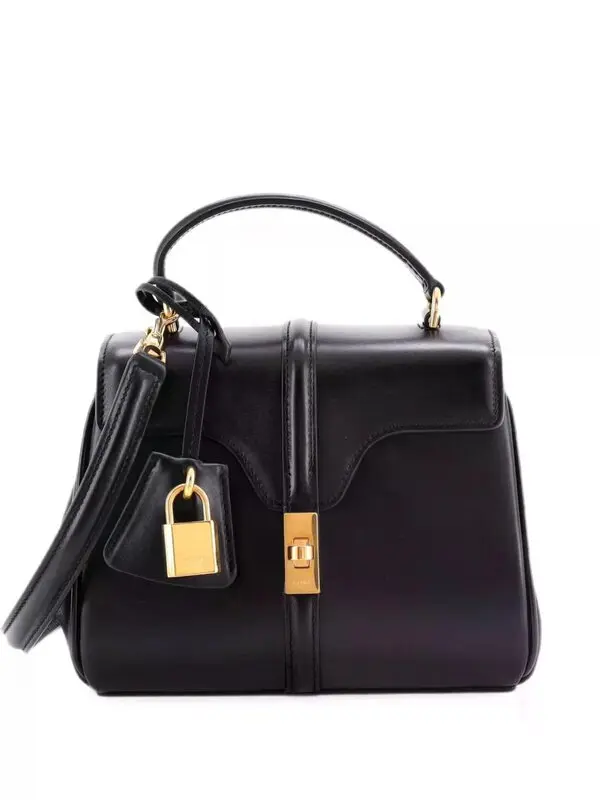 Celine 16 Top Handle Bag In Smooth Calfskin - Black