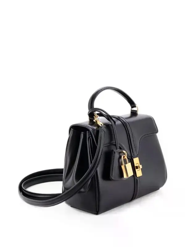 Celine 16 Top Handle Bag In Smooth Calfskin - Black