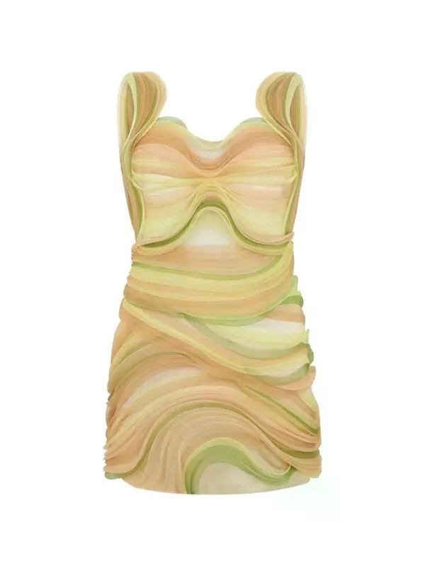 Alberta Ferretti Tulle Embroidered Sweetheart Neck Mini Dress
