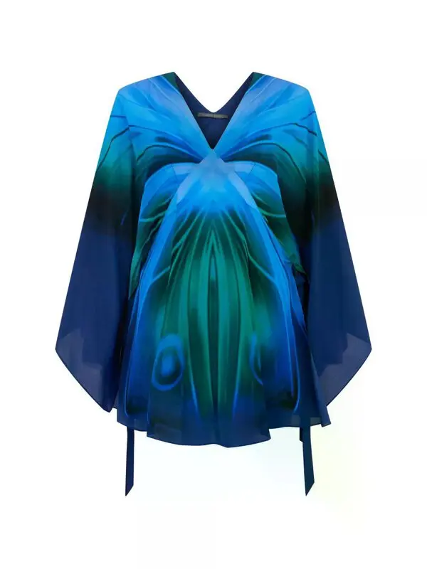 Alberta Ferretti Gradient Butterfly Print V-neck Chiffon Blouse