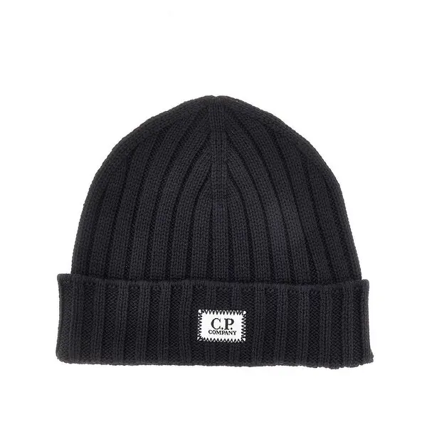 C.P. COMPANY Knitted Beanie Hat With Logo Patch - Blue