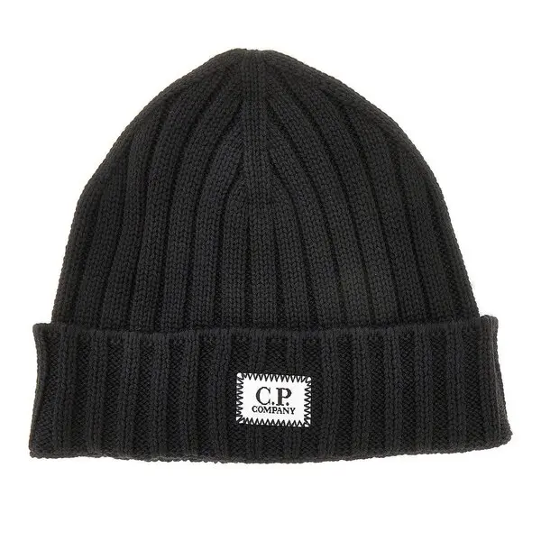 C.P. COMPANY Knitted Beanie Hat With Logo Patch - Black