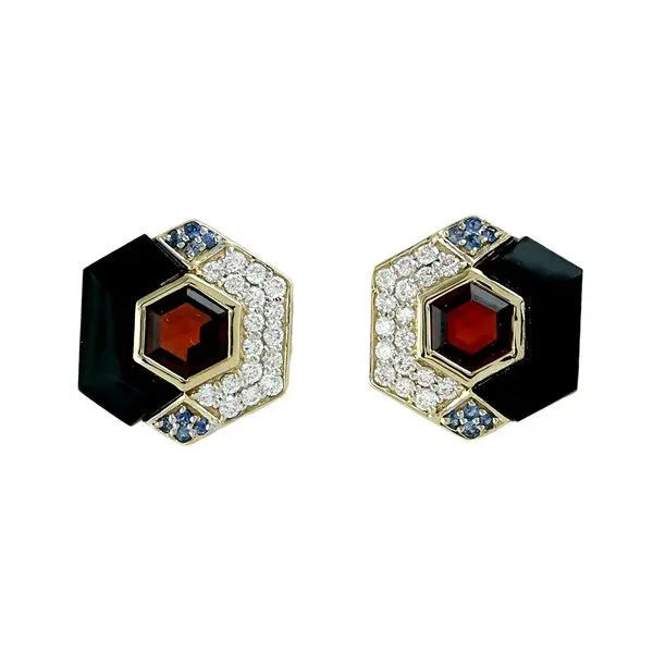 ARTISAN 14k Yellow Garnet, Diamond, Sapphire & Black Onyx Stud Earrings