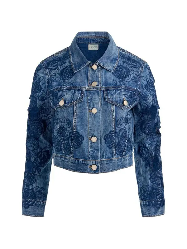 Alice + Olivia Embroidered Denim Trucker Jacket