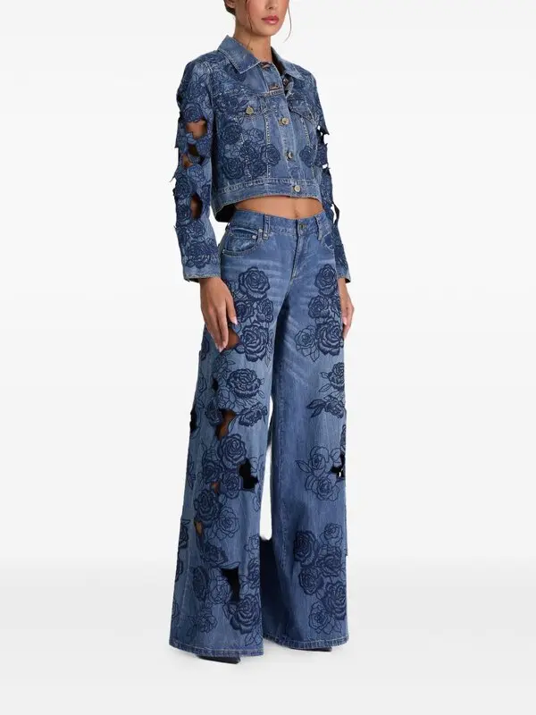 Alice + Olivia Embroidered Denim Trucker Jacket