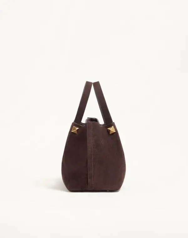 Valentino Garavani Small Shopping Bag In Soft Suede With Maxi Studs - Ebony