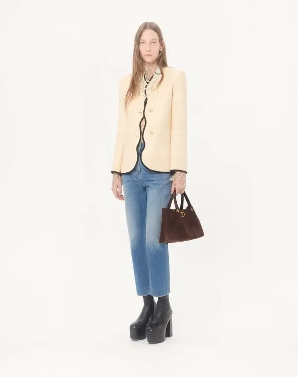 Valentino Garavani Small Shopping Bag In Soft Suede With Maxi Studs - Ebony