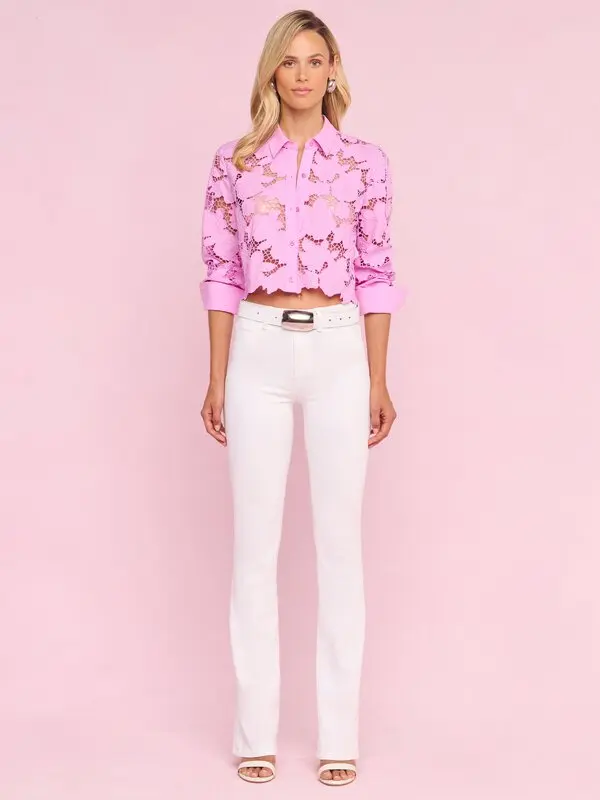 L'Agence Seychelle Cropped Eyelet Blouse Top