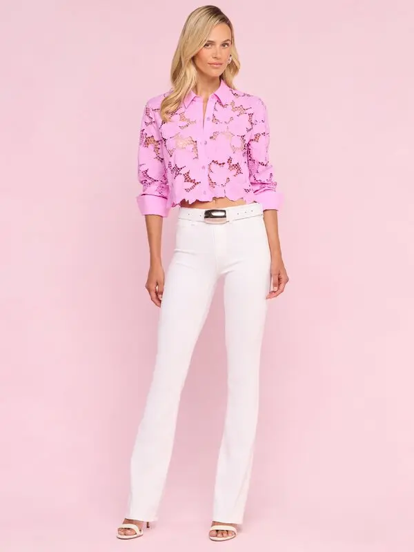 L'Agence Seychelle Cropped Eyelet Blouse Top