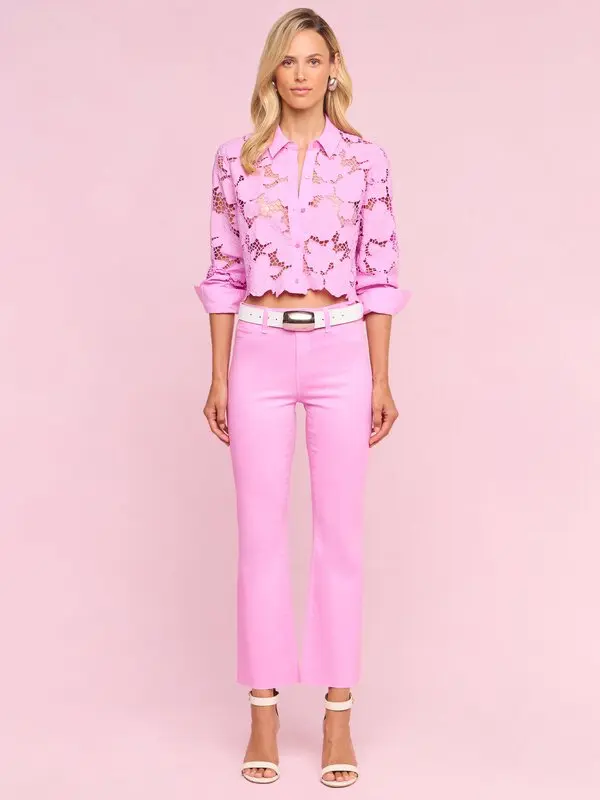 L'Agence Seychelle Cropped Eyelet Blouse Top