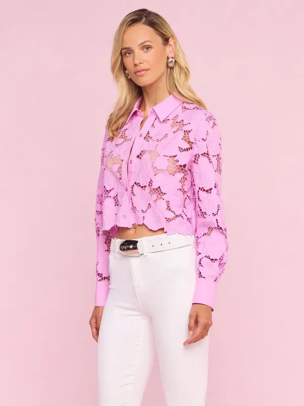L'Agence Seychelle Cropped Eyelet Blouse Top