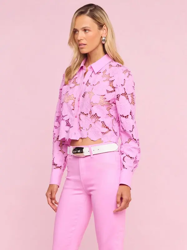 L'Agence Seychelle Cropped Eyelet Blouse Top