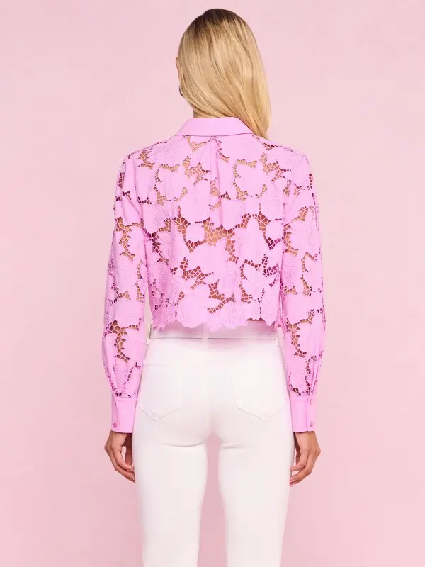 L'Agence Seychelle Cropped Eyelet Blouse Top