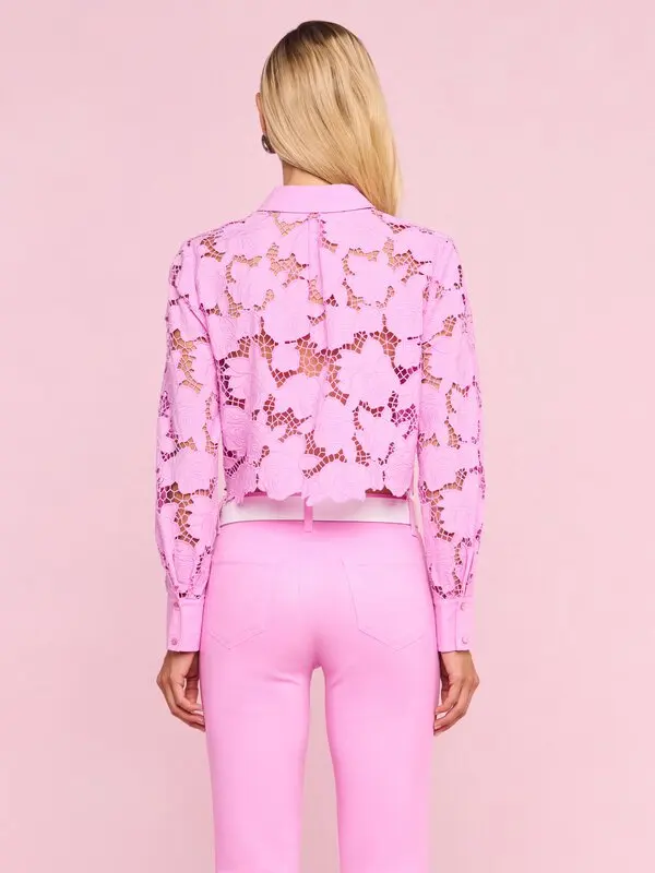 L'Agence Seychelle Cropped Eyelet Blouse Top