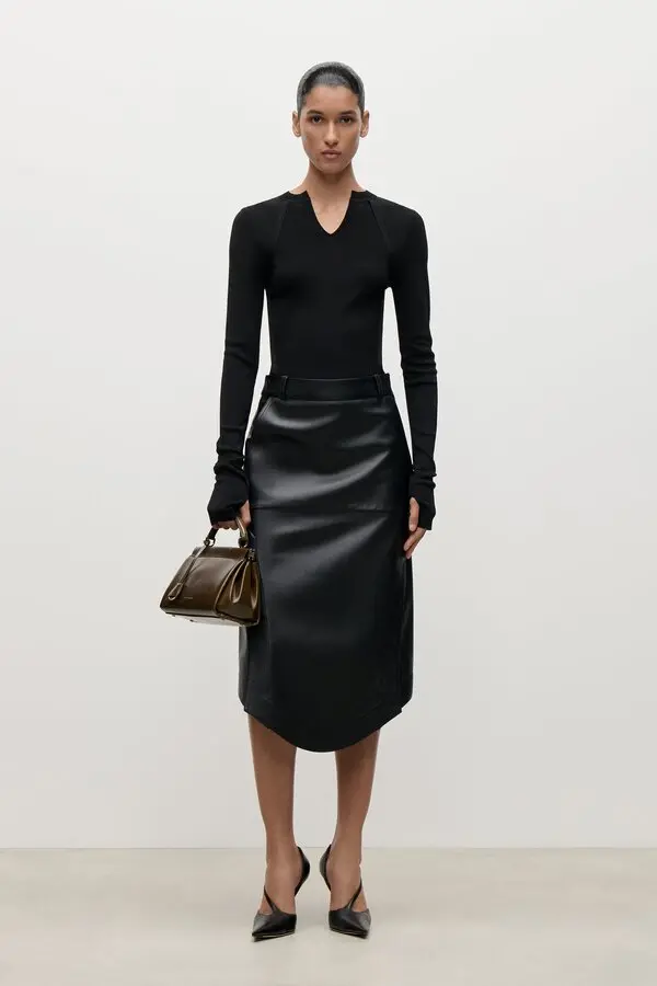 Victoria Beckham Leather A-line Midi Skirt - Black