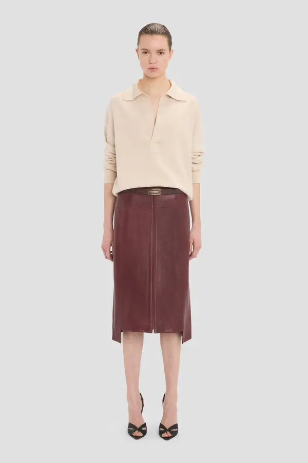 Victoria Beckham Leather A-line Midi Skirt - Burgundy