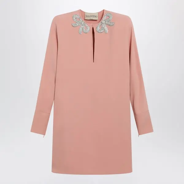 Valentino Garavani Silk Short Dress With Embroidered Bows - Pink