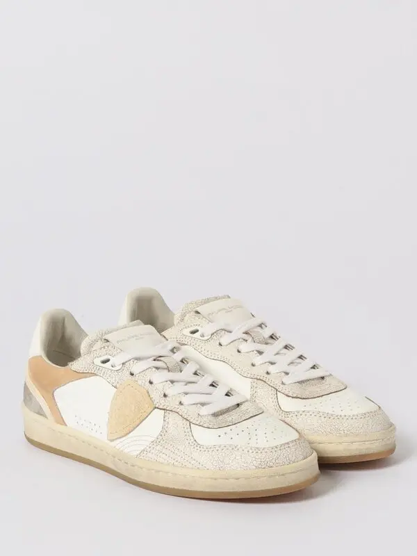 Philippe Model Pgal Bi Sneakers In Suede And Crackle Goat Leather - Sand