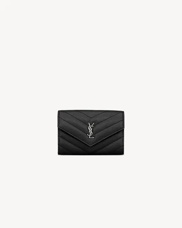 Saint Laurent Cassandre Matelassé Small Envelope Wallet In Grain De Poudre Leather