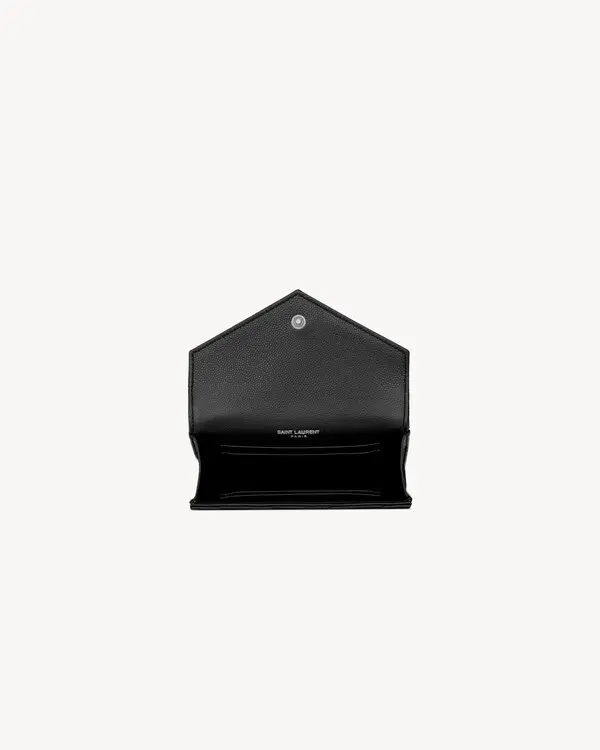 Saint Laurent Cassandre Matelassé Small Envelope Wallet In Grain De Poudre Leather