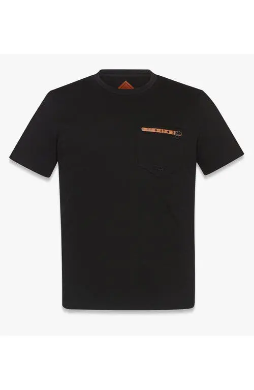 Mcm Silket Logo T-shirt With Zip Pocket - Black