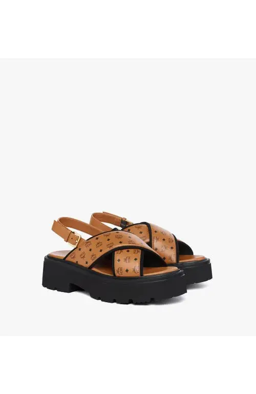 Mcm Monogram Platform Sandals In Lambskin