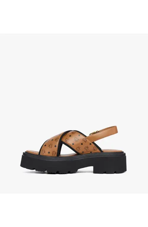 Mcm Monogram Platform Sandals In Lambskin