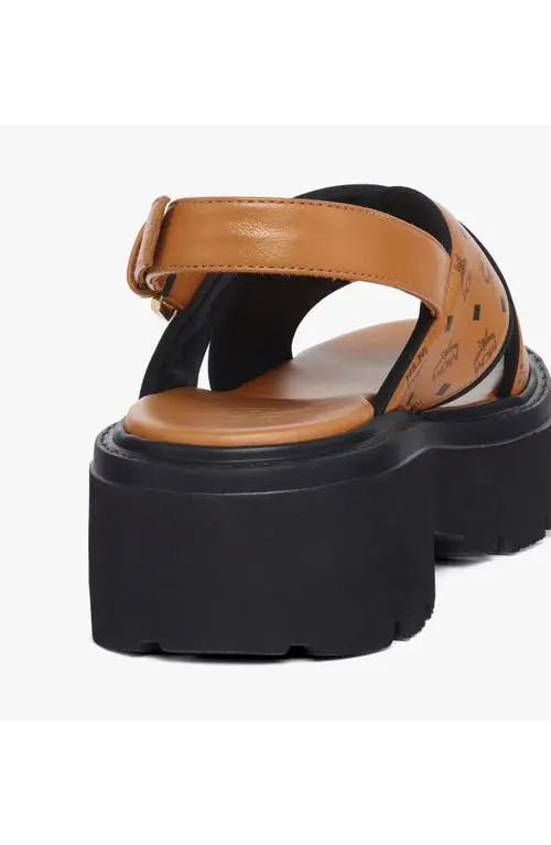 Mcm Monogram Platform Sandals In Lambskin