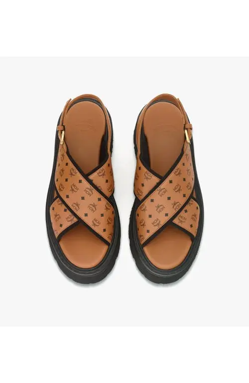Mcm Monogram Platform Sandals In Lambskin