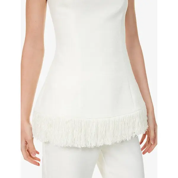 PRETTY LAVISH Verona Fringed Tweed Top