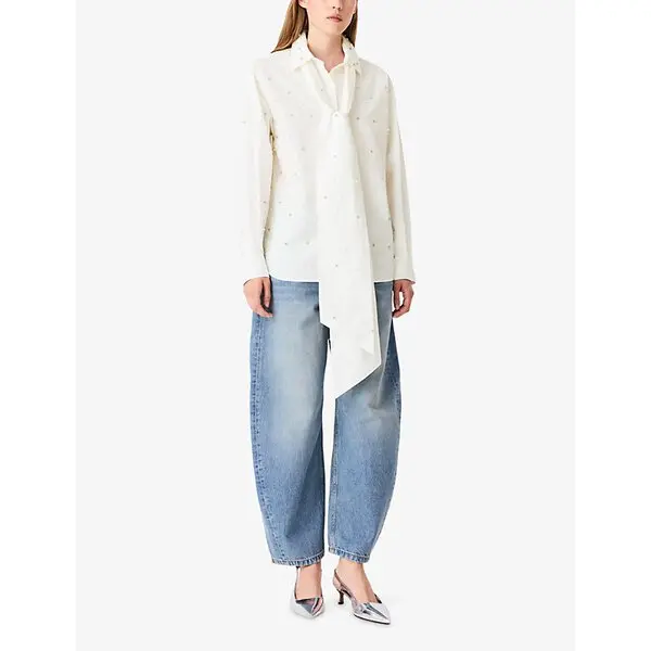 Maje Rhinestone And Pearl Embellished Cotton Shirt