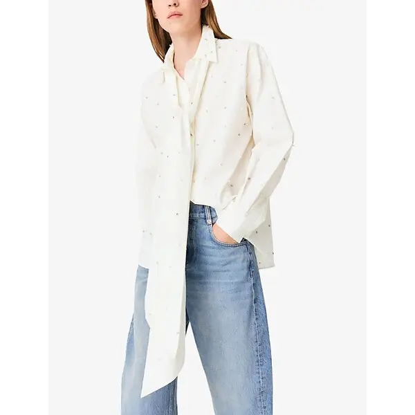 Maje Rhinestone And Pearl Embellished Cotton Shirt