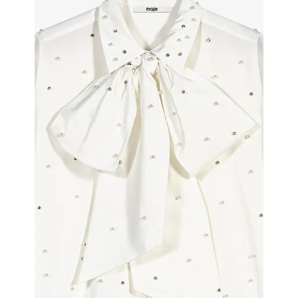 Maje Rhinestone And Pearl Embellished Cotton Shirt