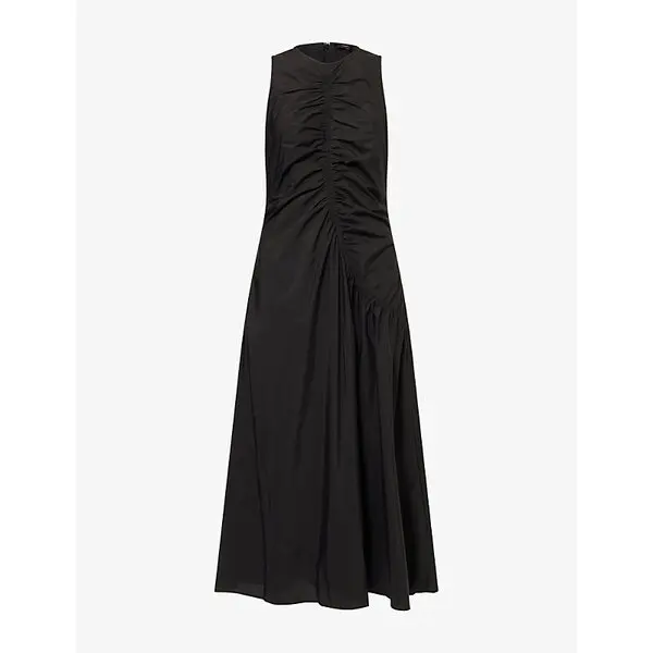 Theory Asymmetrical Ruched Cotton Tank Dress - Black