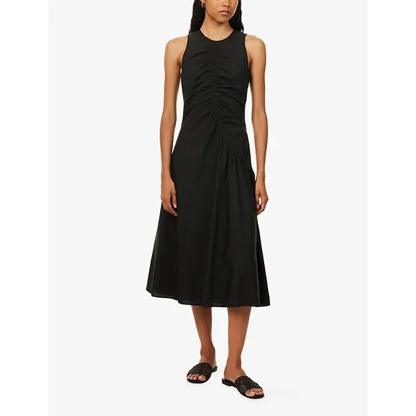 Theory Asymmetrical Ruched Cotton Tank Dress - Black